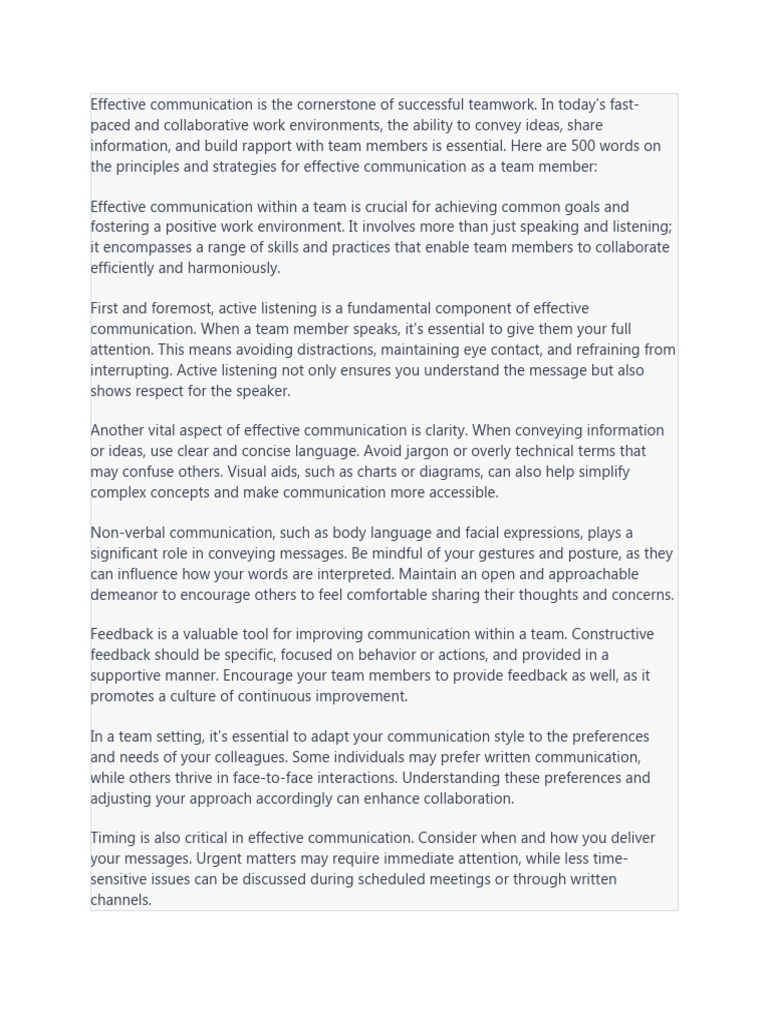 Effective Communication Is The Cornerstone of Successful Teamwork | PDF ...
