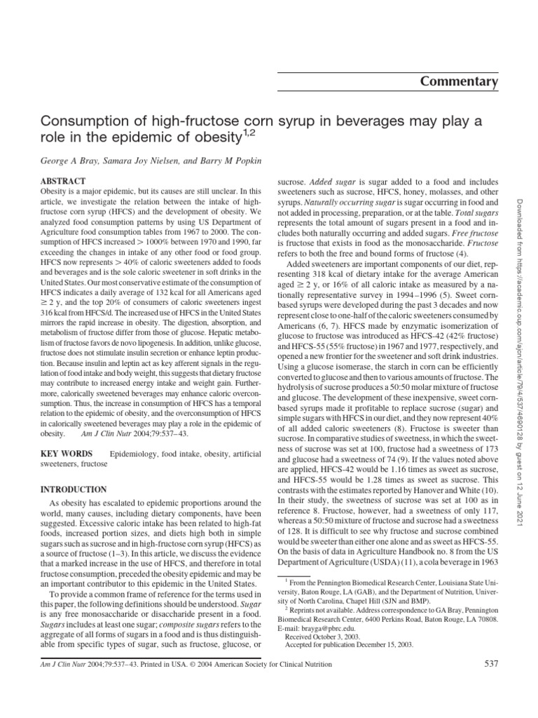Consumption Og High Fructose Corn Cyrup in Beverages May Play A Role in ...