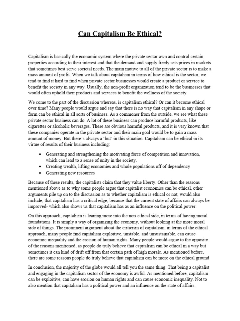 Is Capitalism Ethical? A Critical Analysis | PDF