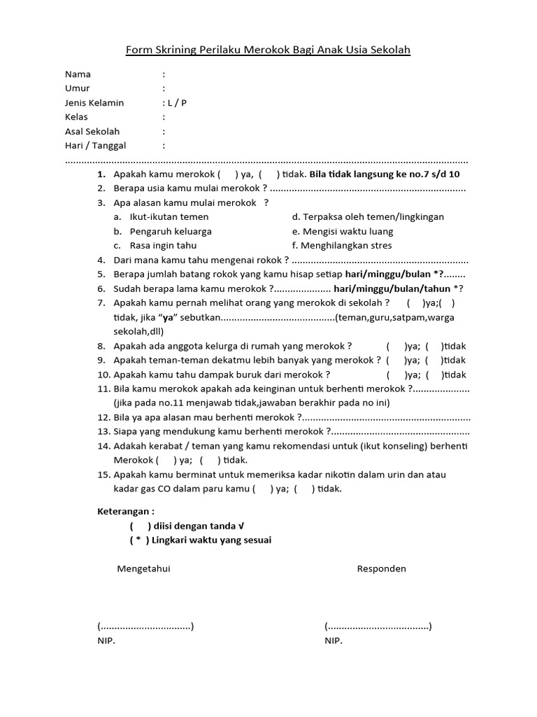 Kuesioner Merokok Anak Sekolah | PDF | Game & Aktivitas | Gaya Hidup