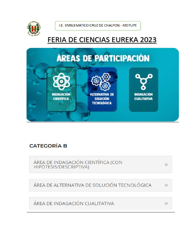 Modelo Informe Feria de Ciencias Eureka 2023 | PDF