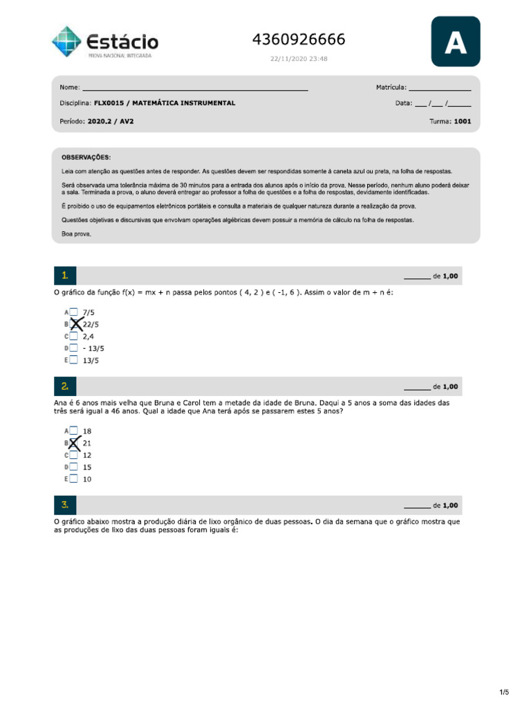 Matemática Instrumental FLX0015 - AV2 | PDF