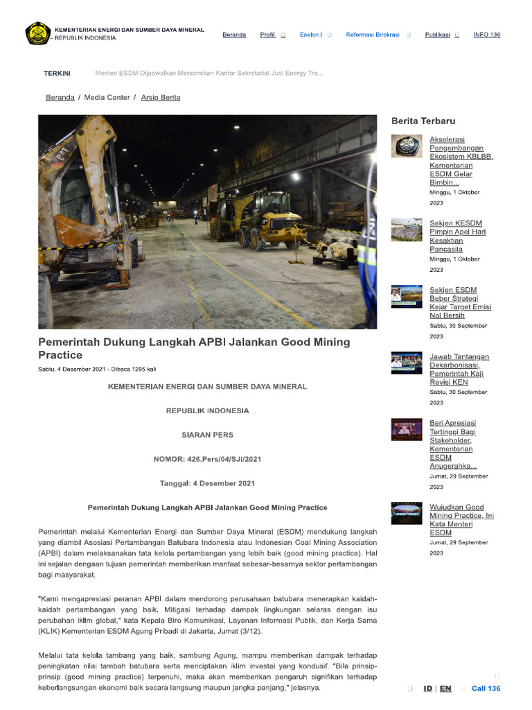 Berita - Pemerintah Dukung Langkah APBI Jalankan Good Mining Practice | PDF
