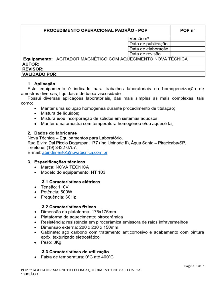Pop 002 Agitador Magnético Nova Técnica | PDF