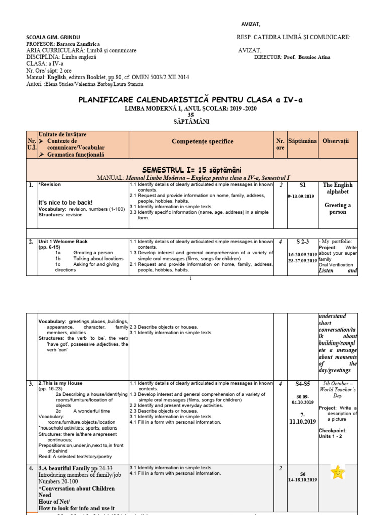Planificare Clasa A IV A Booklet | Download Free PDF | Linguistics | Languages
