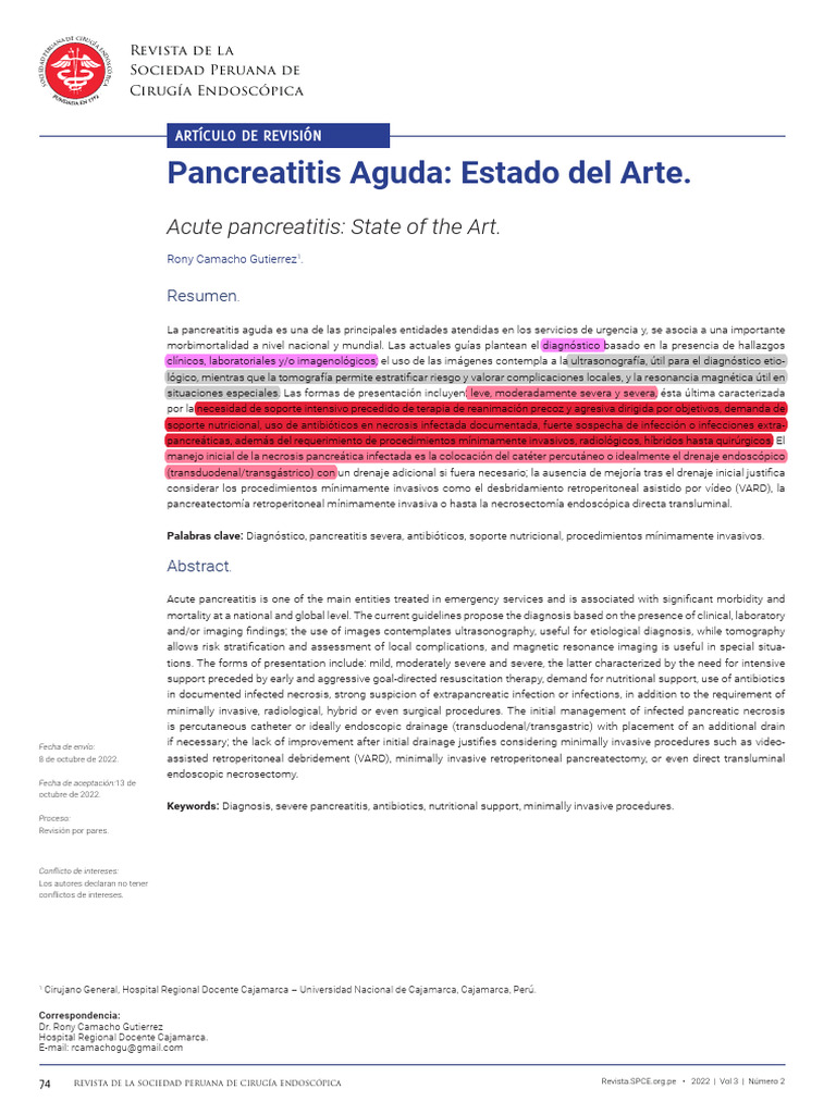 Pancreatitis Aguda: Diagnóstico y Manejo | PDF | Gastroenterología | Causas de la muerte