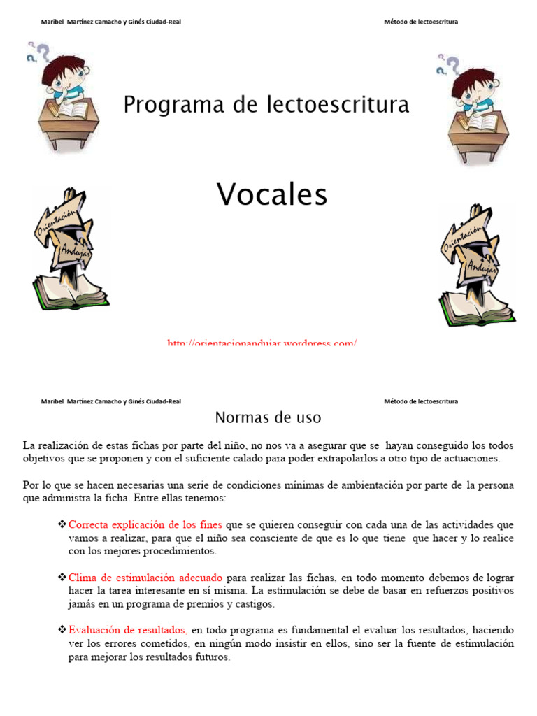 Programa de Lectoescritura Vocales Completo Orientacionandujar | PDF
