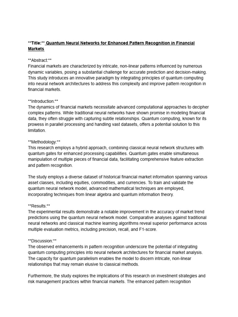 Quantum Neural Networks For Enhanced Pattern Recognition in Financial ... Quantum Neural Networks For Enhanced Pattern Recognition in Financial ...