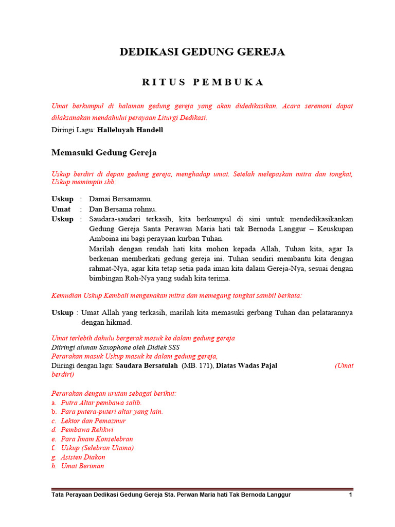 Tata Perayaan Dedikasi Gereja & Altar | PDF
