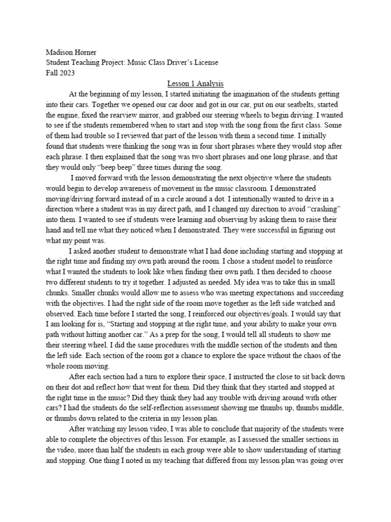 Analysis of Lesson Plan 1 | PDF