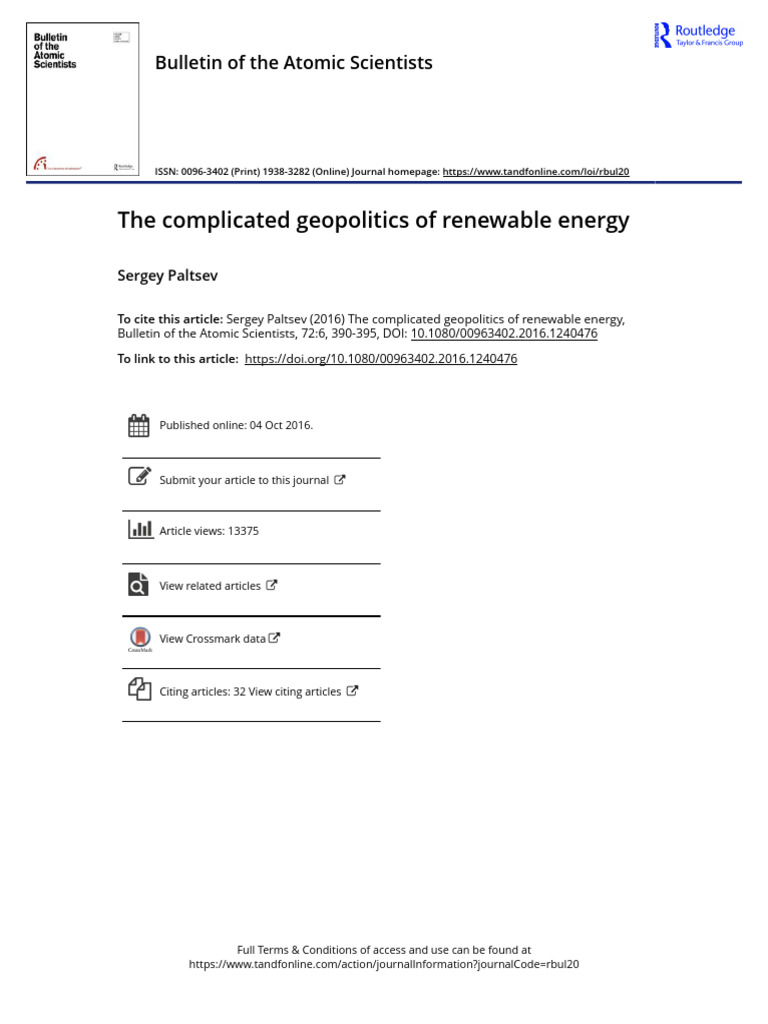 The Complicated Geopolitics of Renewable Energy | PDF