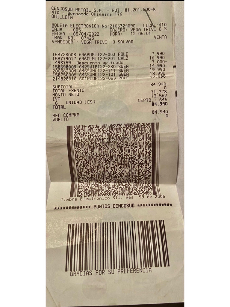 Boleta Vestuario | PDF