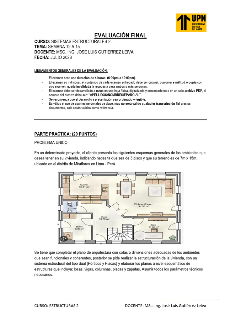Evaluación Final - Estructuras 2 - UPN - 05-07-23 | PDF