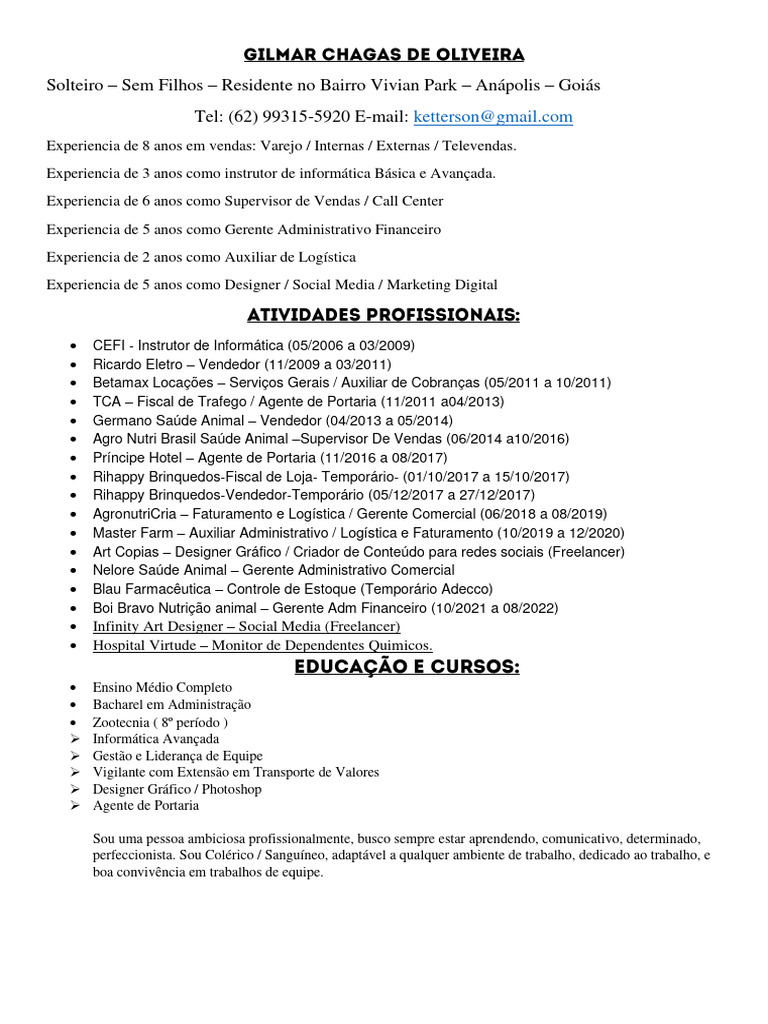 CV-Gilmar Chagas de Oliveira | PDF