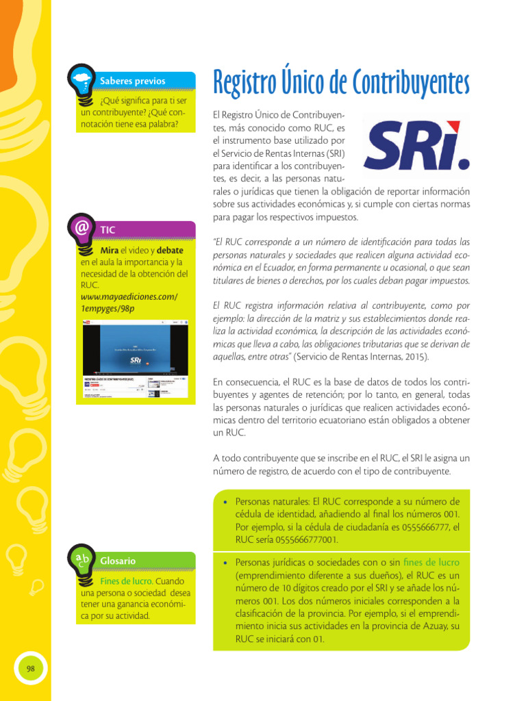 Minedu Libro Emprendimiento 1 Bgu Registro Unico Pdf