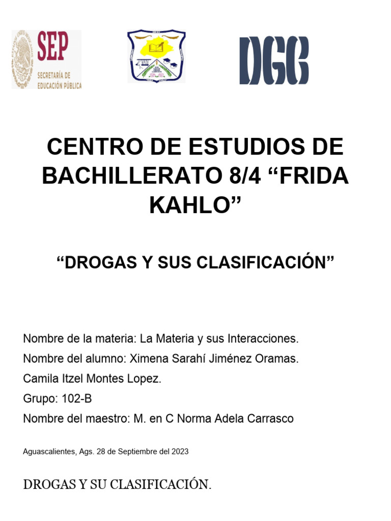 Las Drogas Y Su Clasificación Pdf Cocaína Drogas