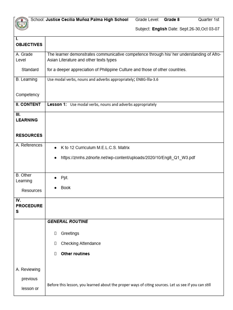 MELC 3 Modal Verbs, Nouns, and Adverbs | PDF | Language Arts ...