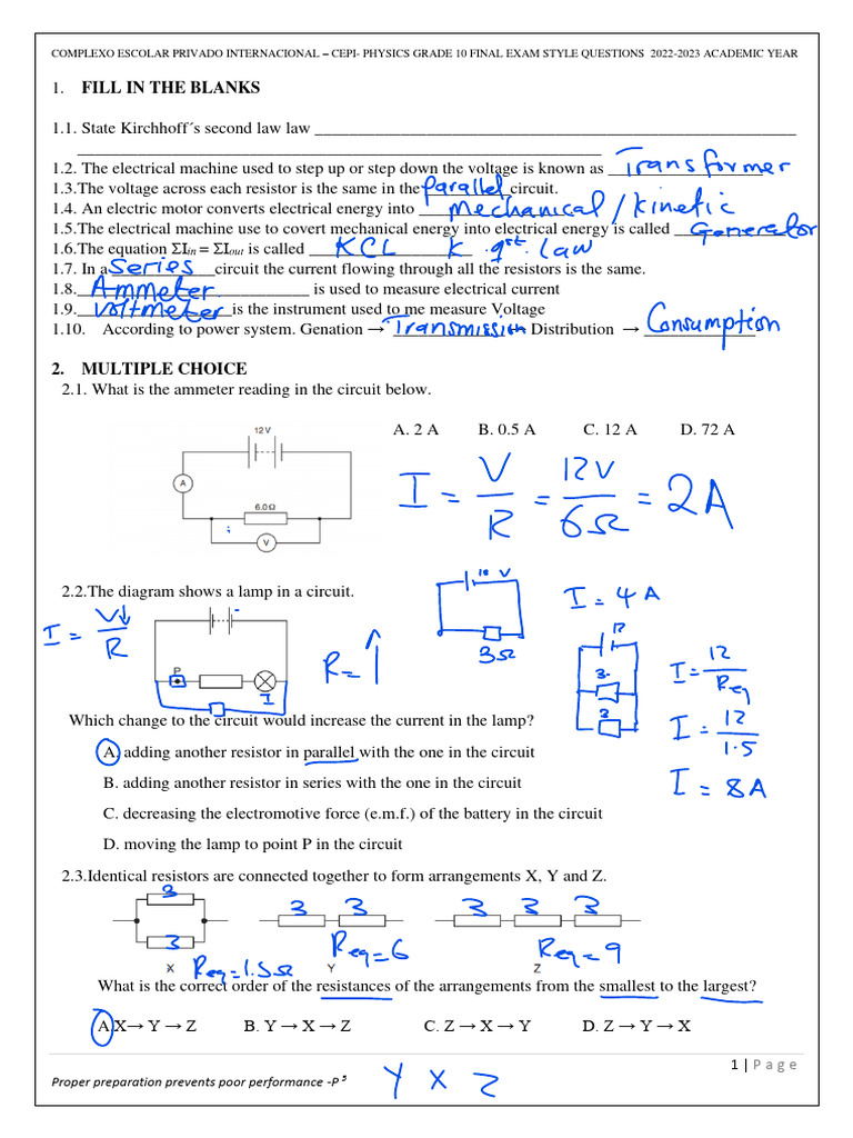 PHYSICS GRADE 10 FINAL EXAM STYLE QUESTIONS 2022-2023 ACADEMIC YEAR 1 | PDF