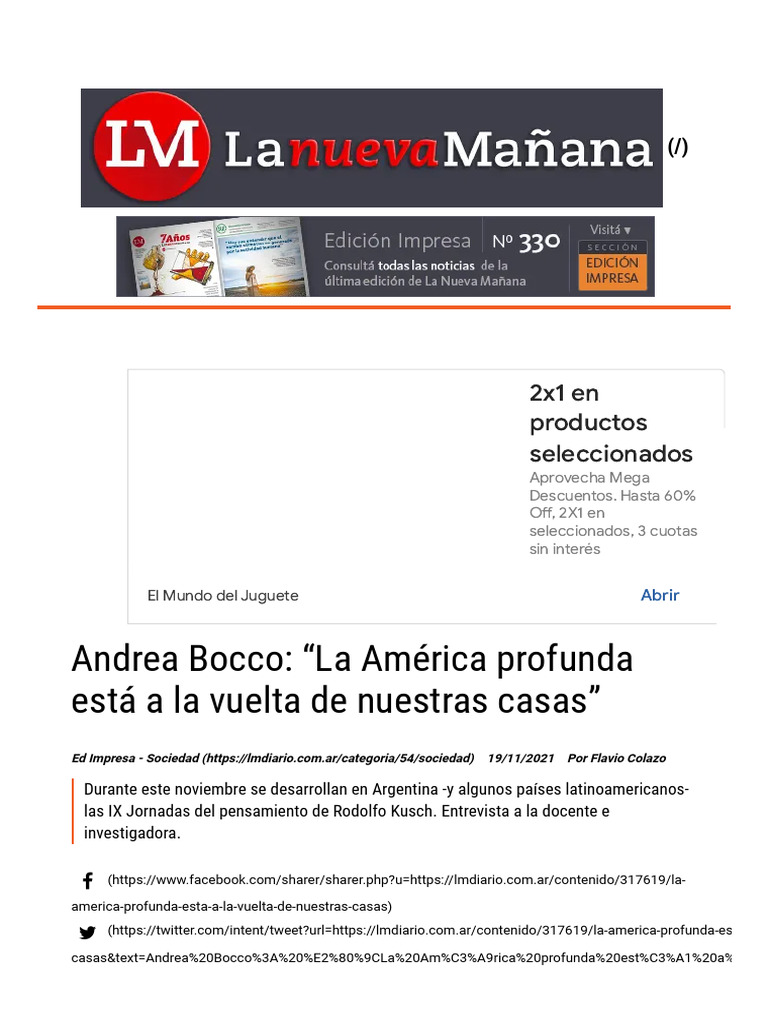 Andrea Bocco - "La América Profunda Está A La Vuelta de Nuestras Casas" | PDF