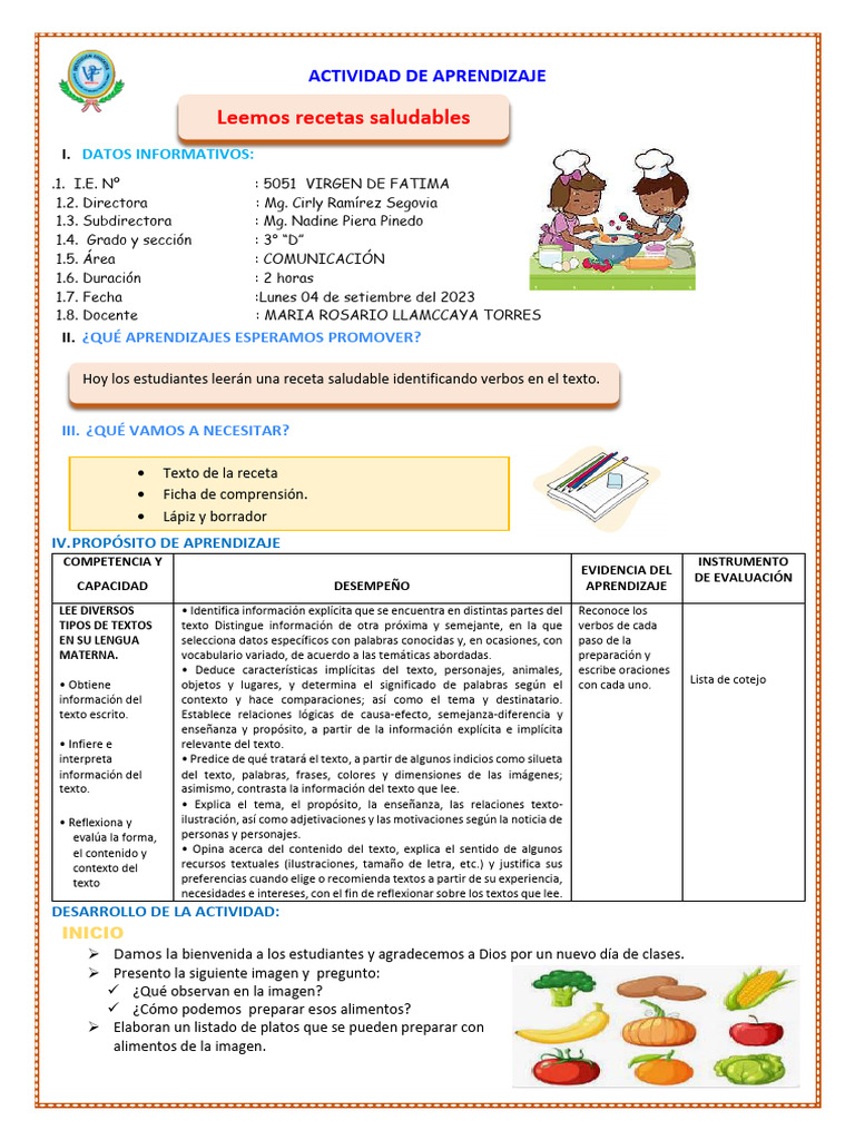 04 - 09 - 23 - SESION - COM. - Leemos Recetas Saludables-Lunes | PDF ...