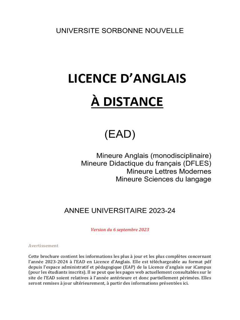 Licence d'Anglais à Distance 2023-24 | PDF | Linguistique | Langue anglaise