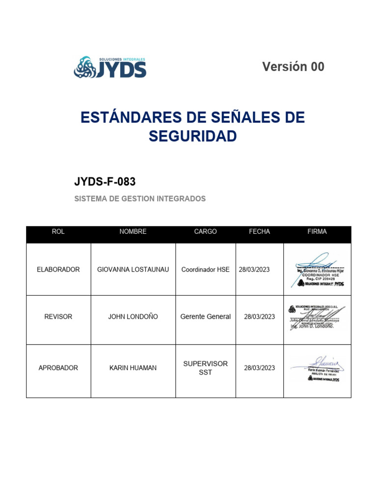 JYDS-F-083 Estándares de Señales de Seguridad - V00 | PDF