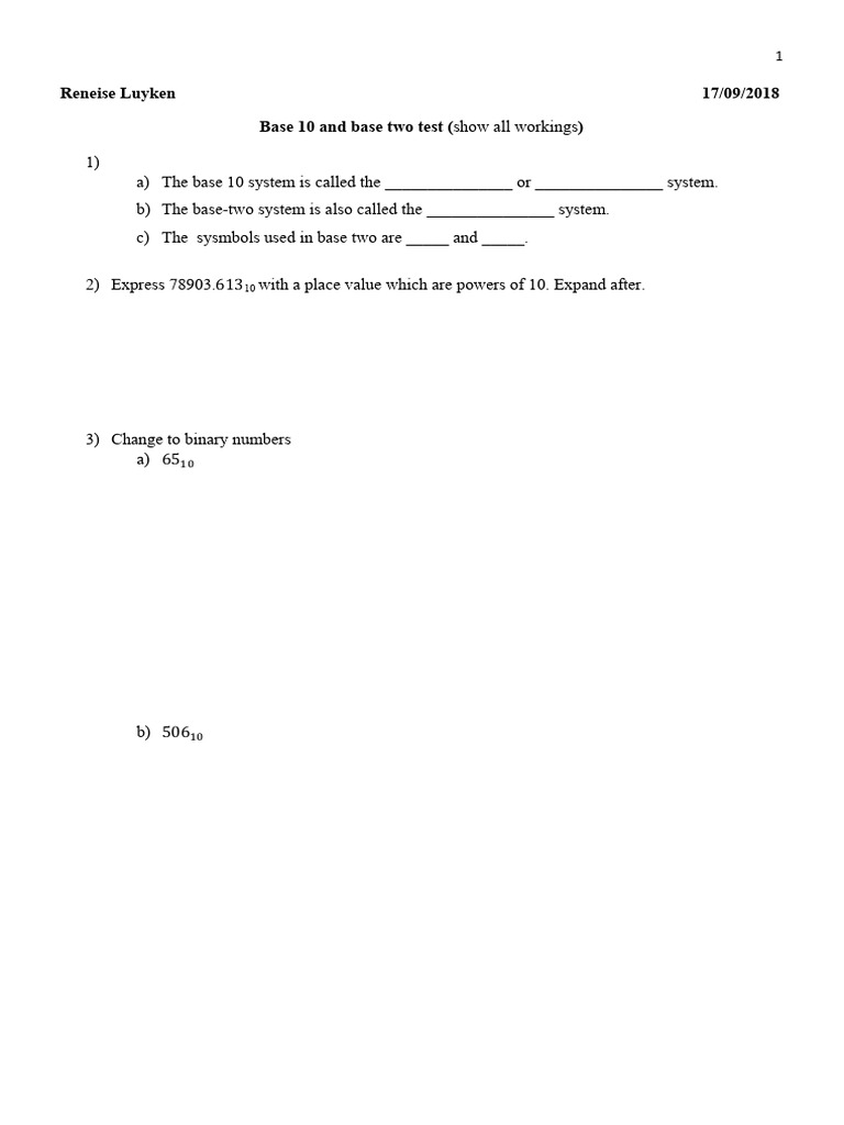 Number Bases Test | PDF