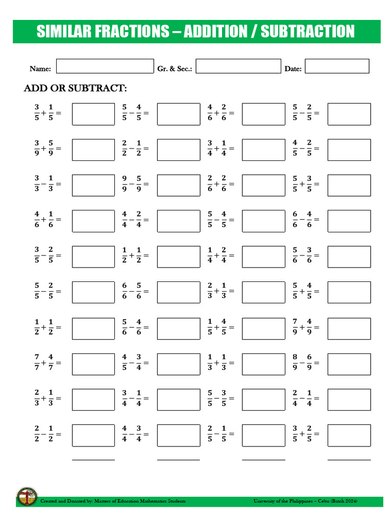 Fraction Add and Subtract Similar Fractions | PDF | Mathematics | Arithmetic