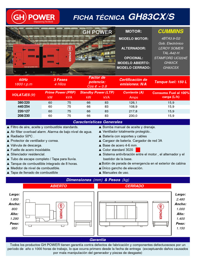 Ficha Técnica GH POWER GH83CSX 60 Hz | PDF