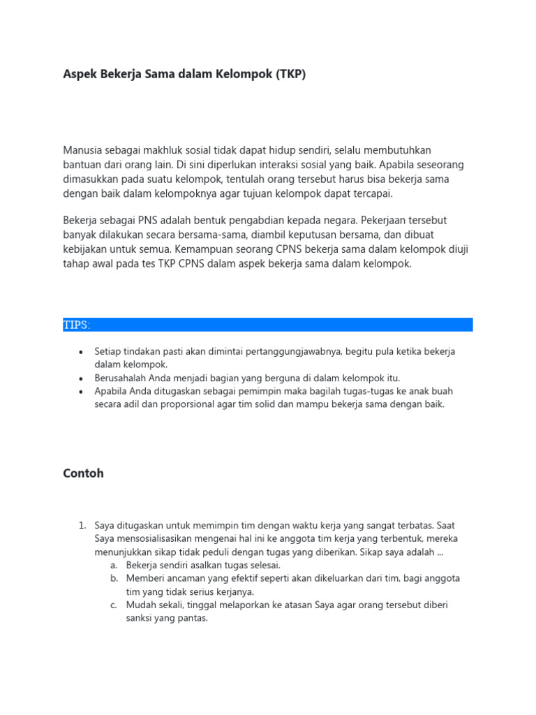 RANGKUMAN TKP Aspek Bekerja Sama Dalam Kelompok | PDF