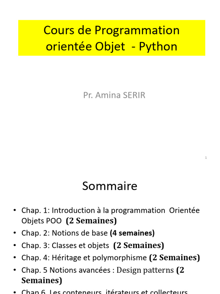 Cours De Programmation Orientée Objet Python Pdf