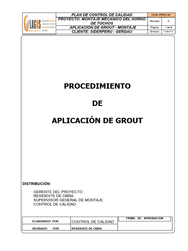Procedimiento Grouting | PDF