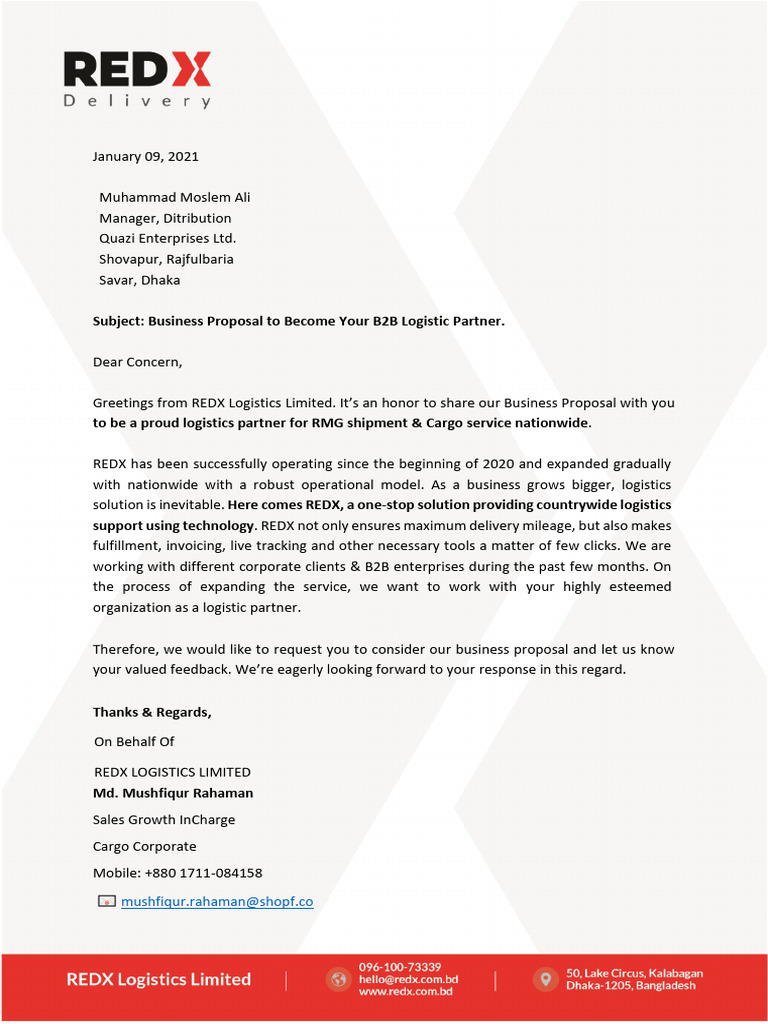 REDX Delivery Proposal For Quazi Enterprise | PDF | Logistics | Economies