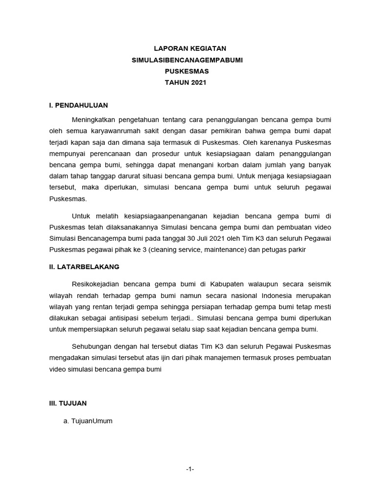 1.4.4.EP. 3 Dan 4 LAPORAN KEGIATAN SIMULASI BENCANA GEMPA BUMI | PDF