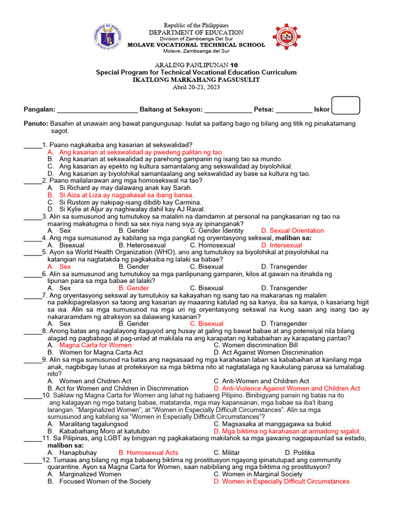 AP10 TQ 3rd Quarter With Answers | PDF