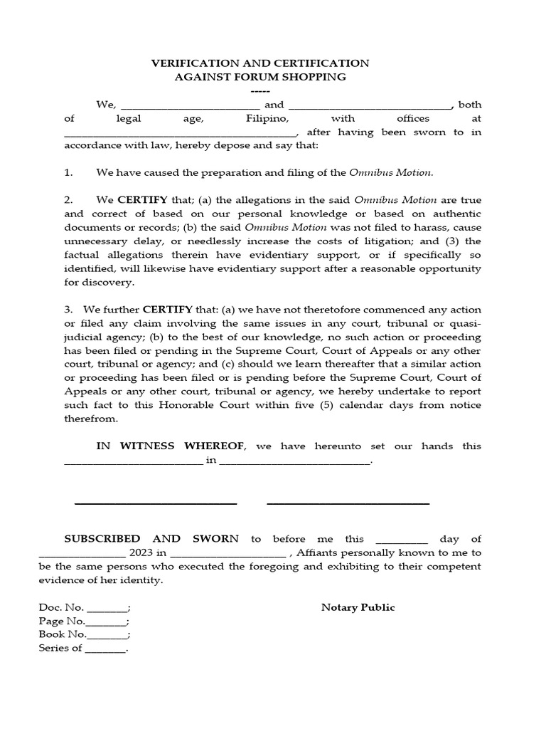 VERIFICATION AND CERTIFICATION - Template | PDF
