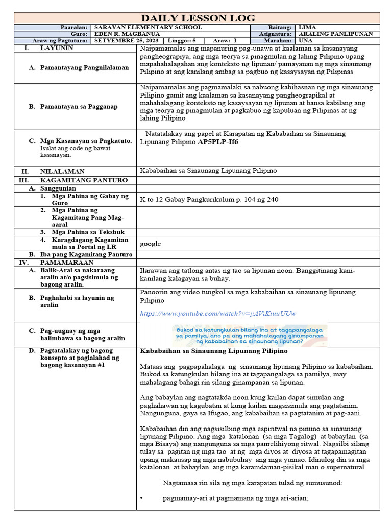 DLL Ap5 q1 Week 5 Day 1 | PDF