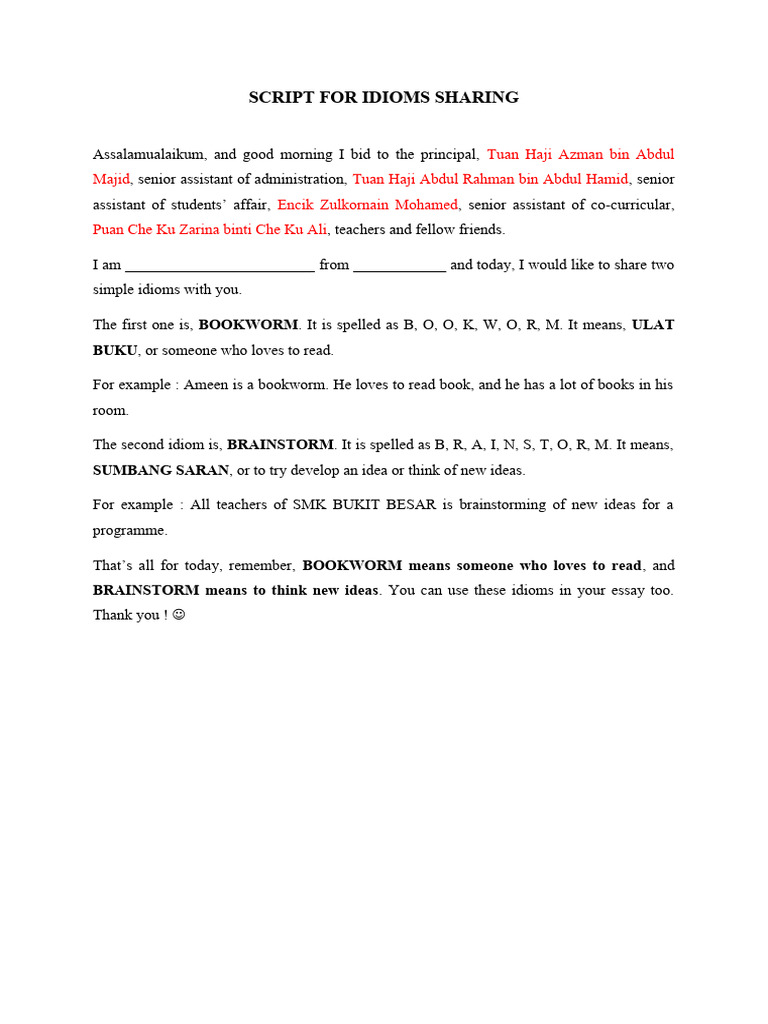 Idioms a Word a Day Script | PDF