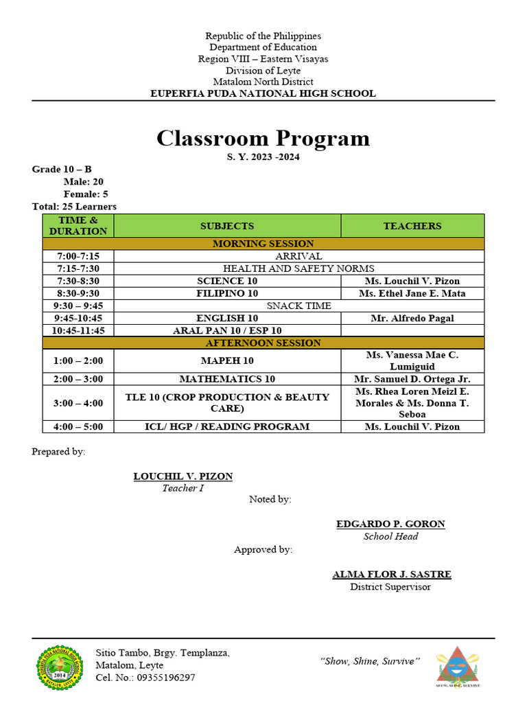 Classroom Program 10B 2023 2024 | PDF