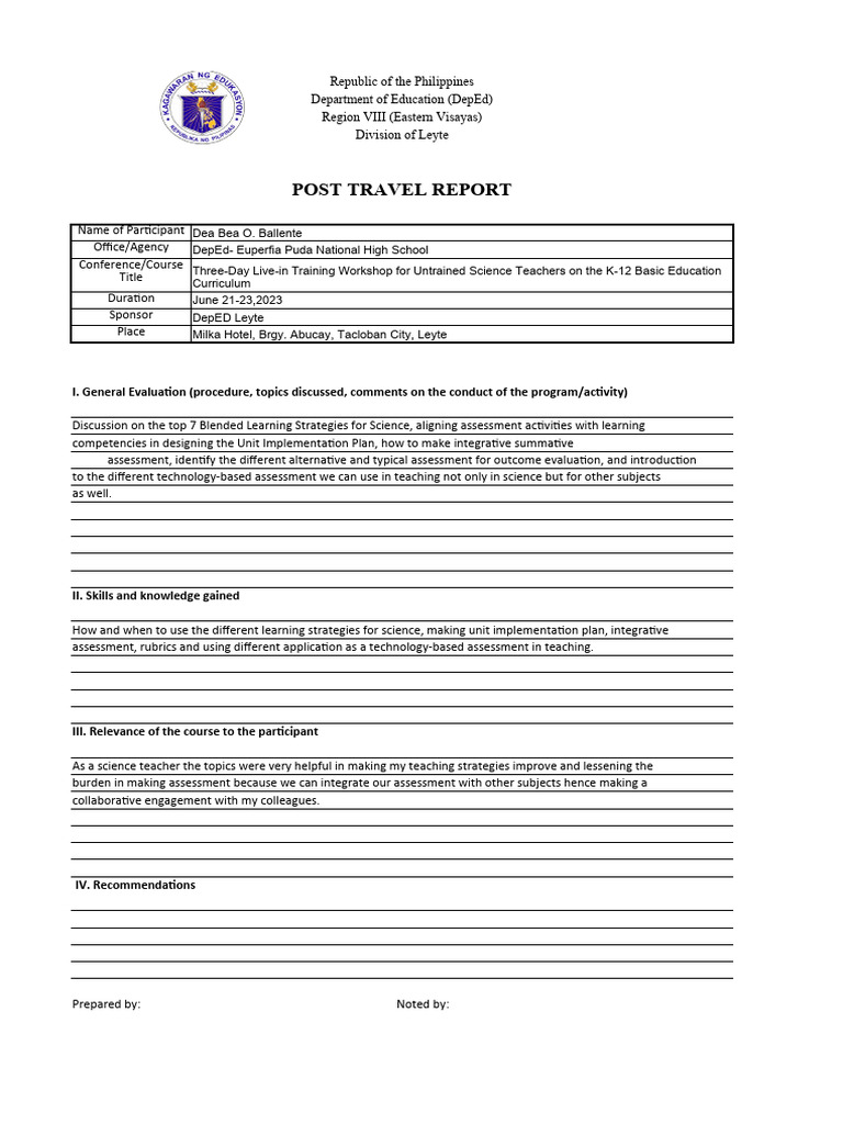 Post Travel Report | PDF