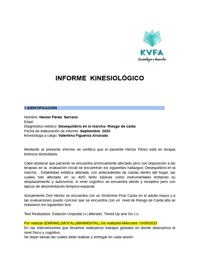 Informe de Avance Kinesiológico | PDF