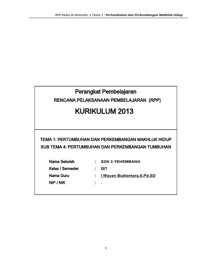 RPP k3 Tema 1 ST 4 Rev. 2018 | PDF