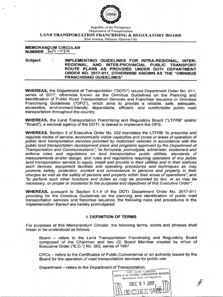 LTFRB MC 2017-029 | PDF