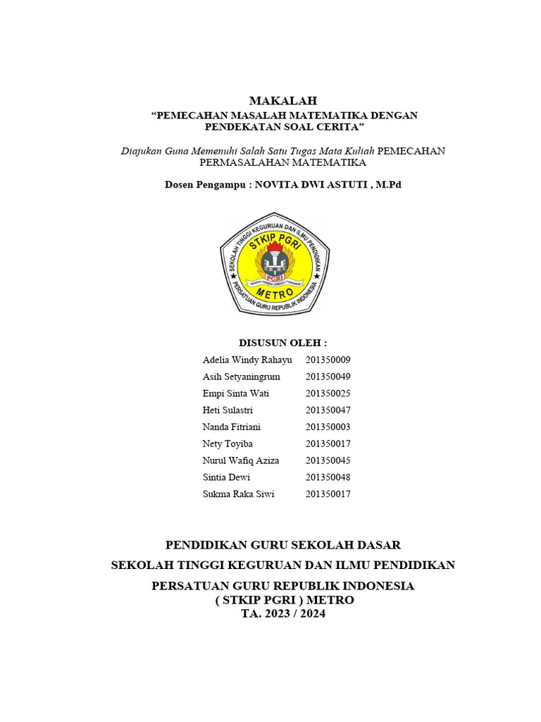 MAKALAH Kel. 3 Permaslahan MTK Dengan Pendktn Soal Cerita | PDF