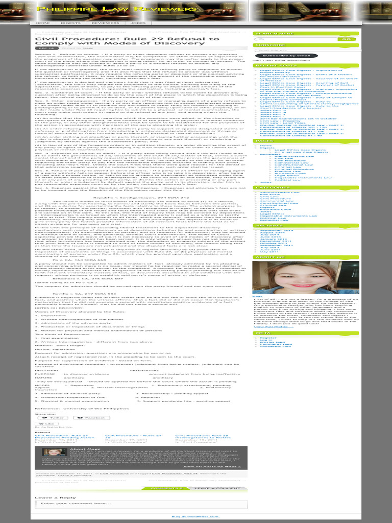 Refusal Modes of Discovery | PDF | Discovery (Law) | Deposition (Law)