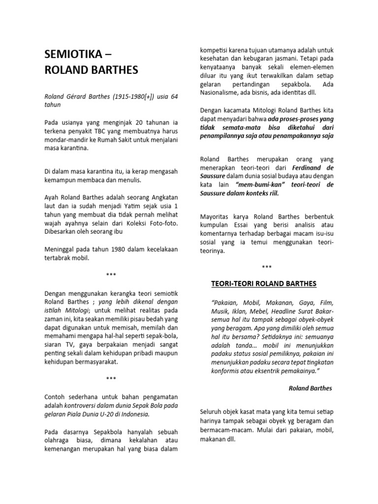 Semiotika - Roland Barthes | PDF