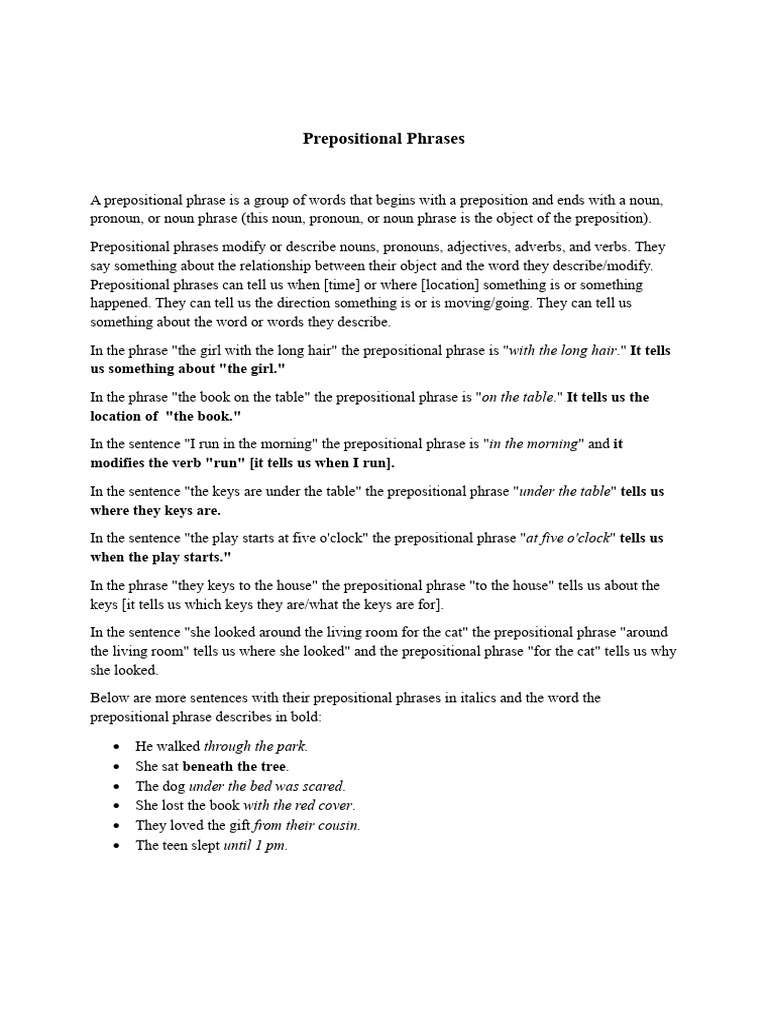 Prepositional Phrases | PDF