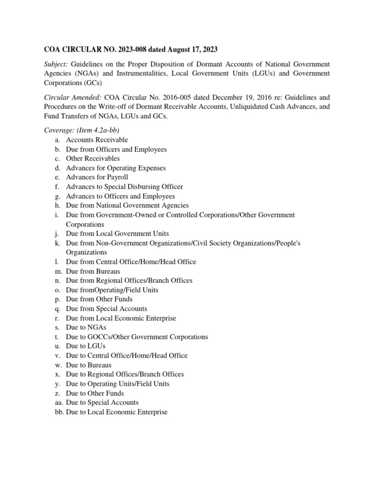 COA CIRCULAR NO. 2023-008 - Digested | PDF