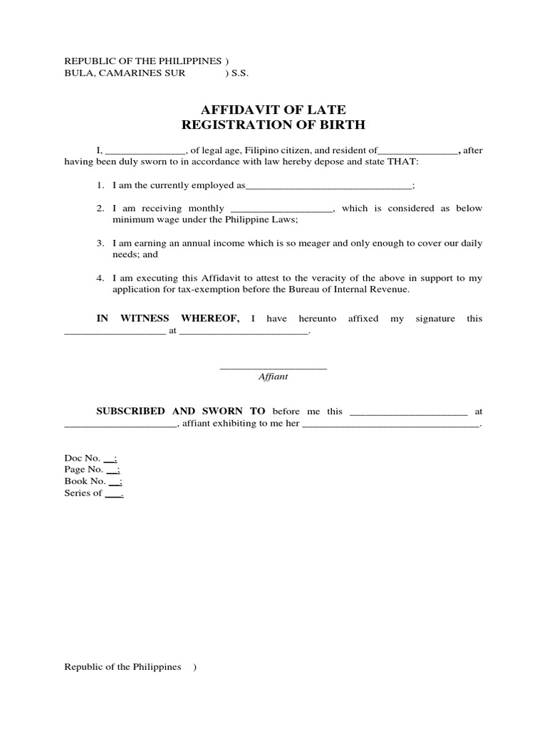 Affidavit of Late Registration of Birth | PDF | Affidavit | Common Law