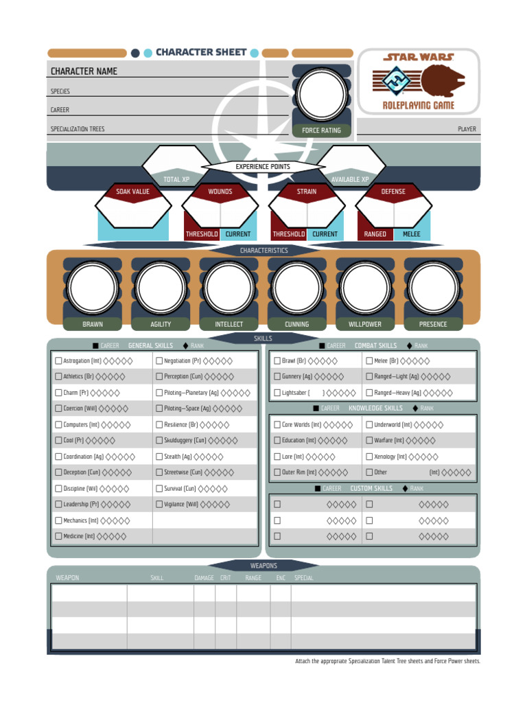 SW RPG FFG Color Character Sheet JRB | PDF